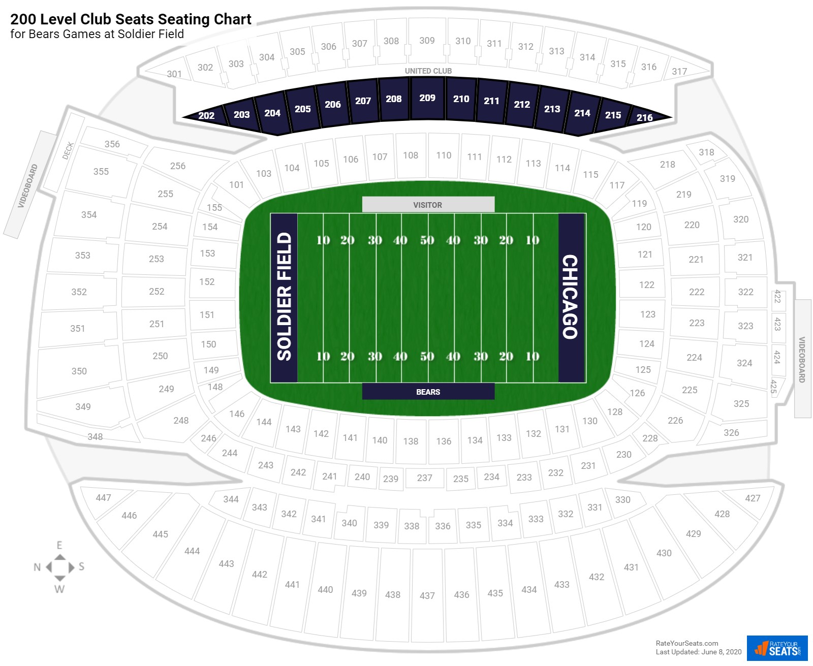 200 Level Club Seats - Soldier Field Football Seating - RateYourSeats.com