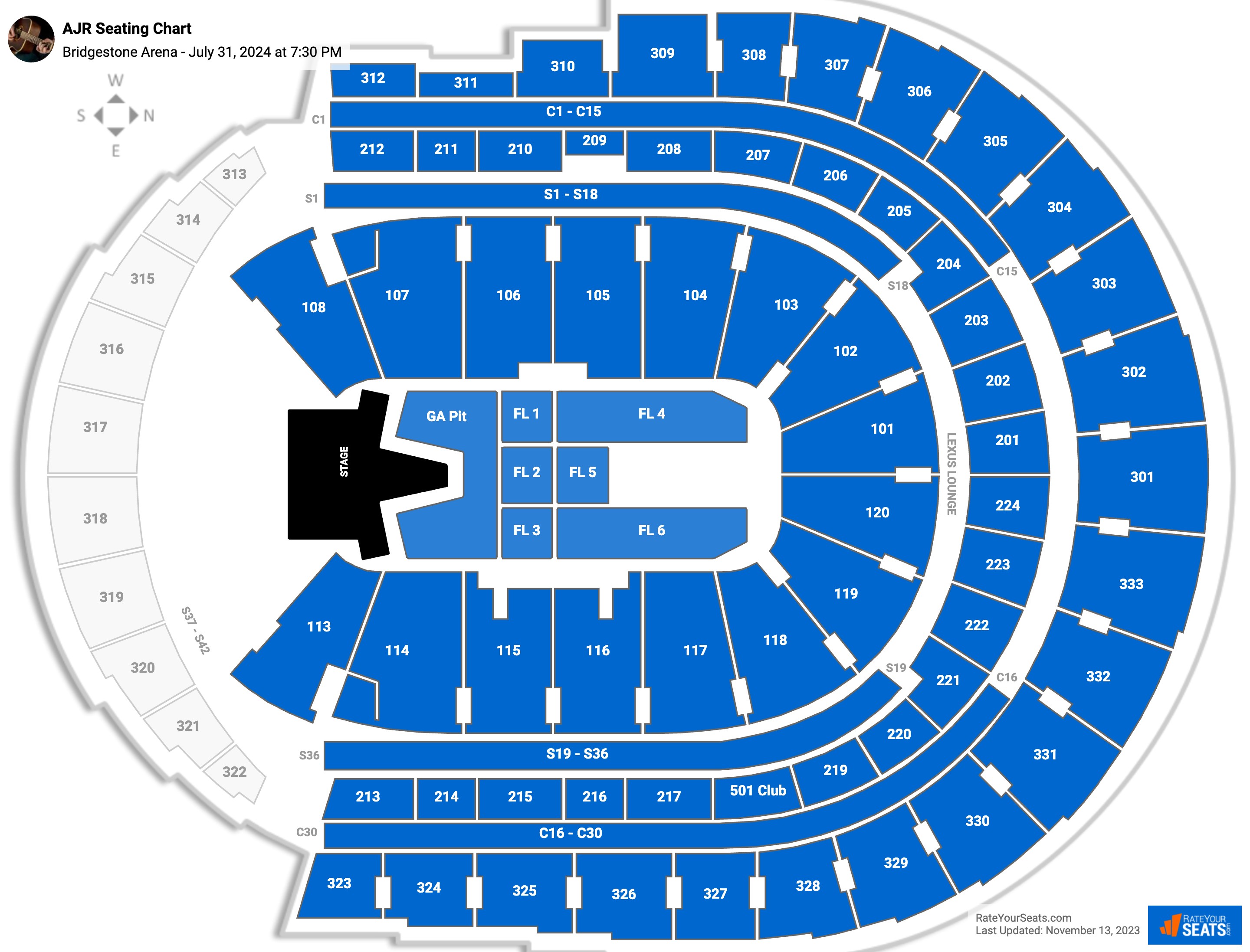 Bridgestone Arena Concert Seating Chart - RateYourSeats.com