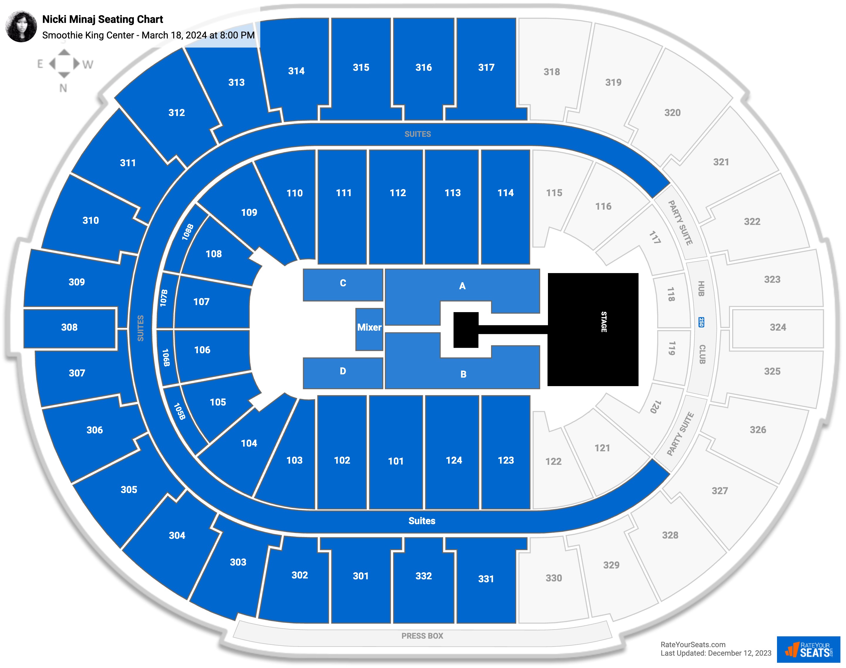 Smoothie King Center Concert Seating Chart - RateYourSeats.com