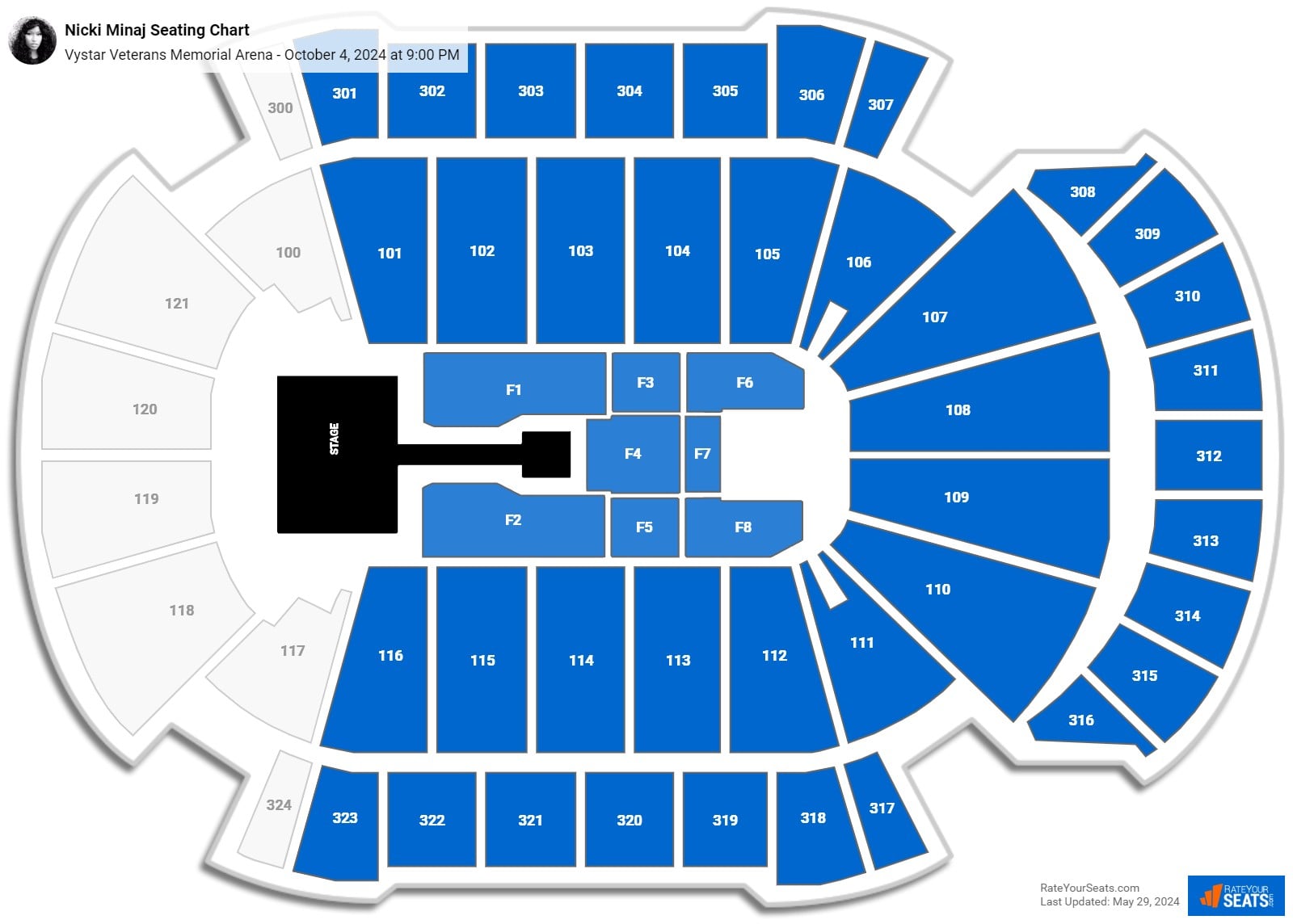 Vystar Veterans Memorial Arena Concert Seating Chart - RateYourSeats.com