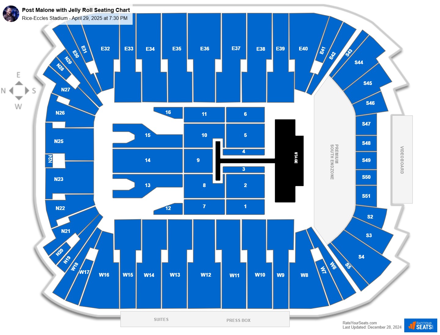 Rice-Eccles Stadium Concert Seating Chart - RateYourSeats.com