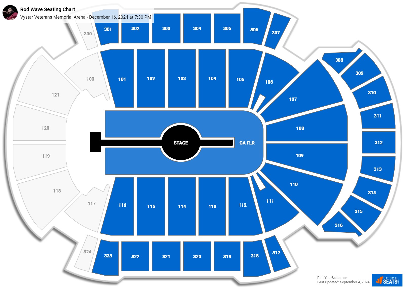 Vystar Veterans Memorial Arena Concert Seating Chart - RateYourSeats.com