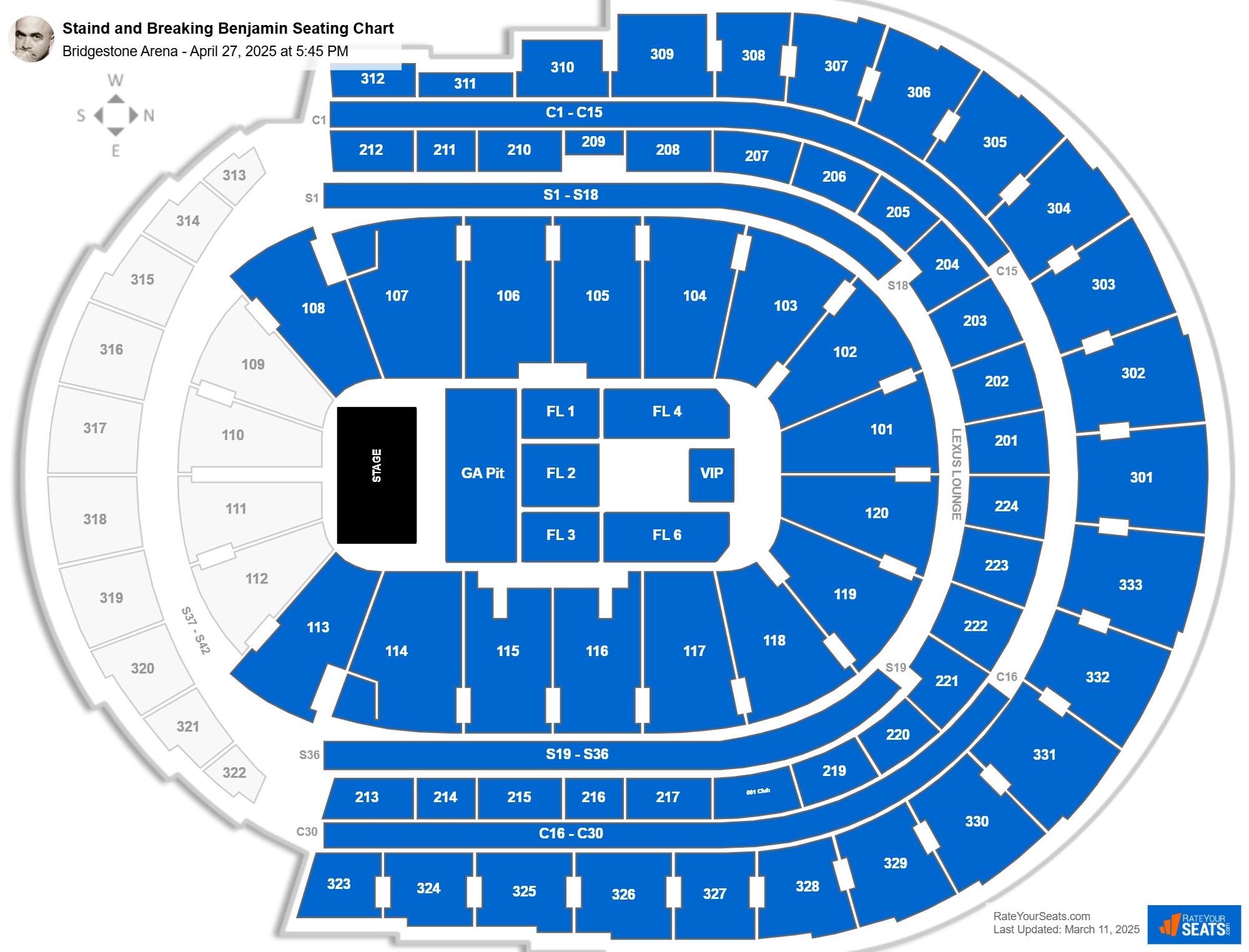 Bridgestone Arena Concert Seating Chart - RateYourSeats.com