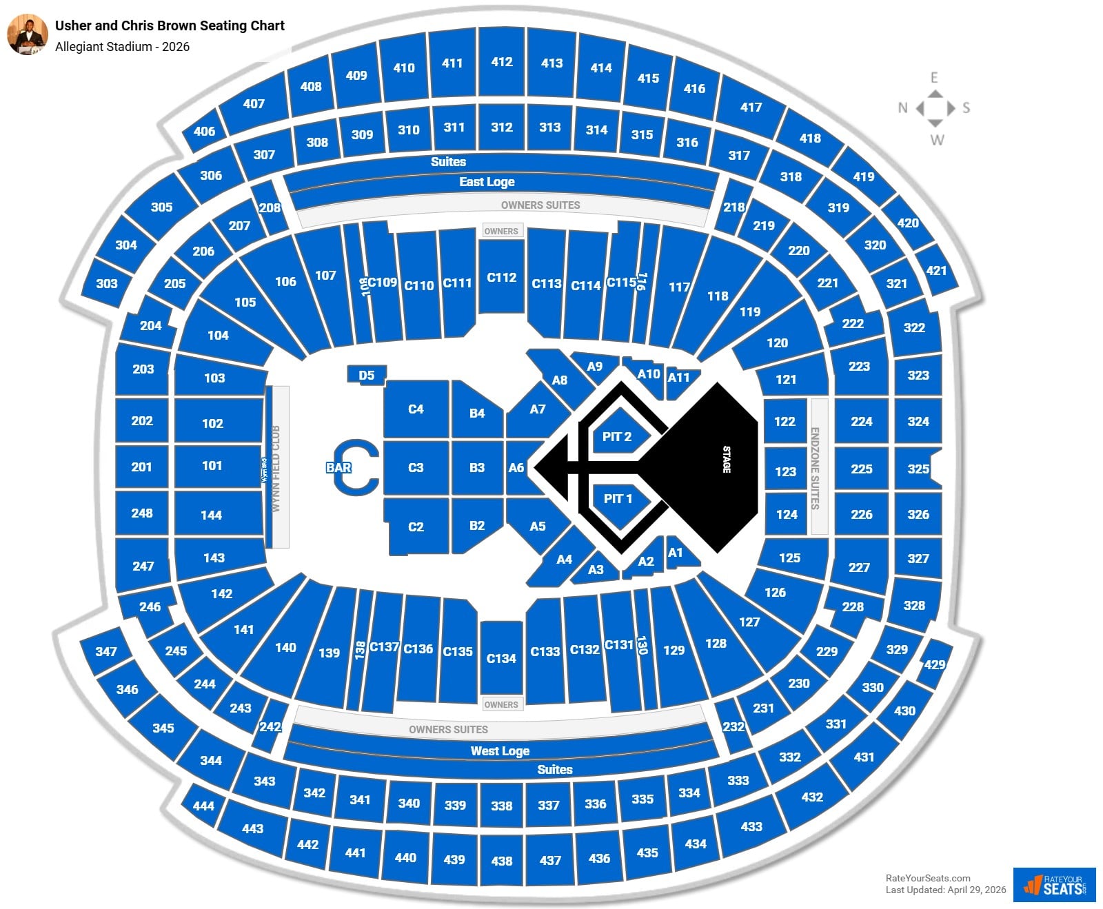 Allegiant Stadium Concert Seating Chart - RateYourSeats.com